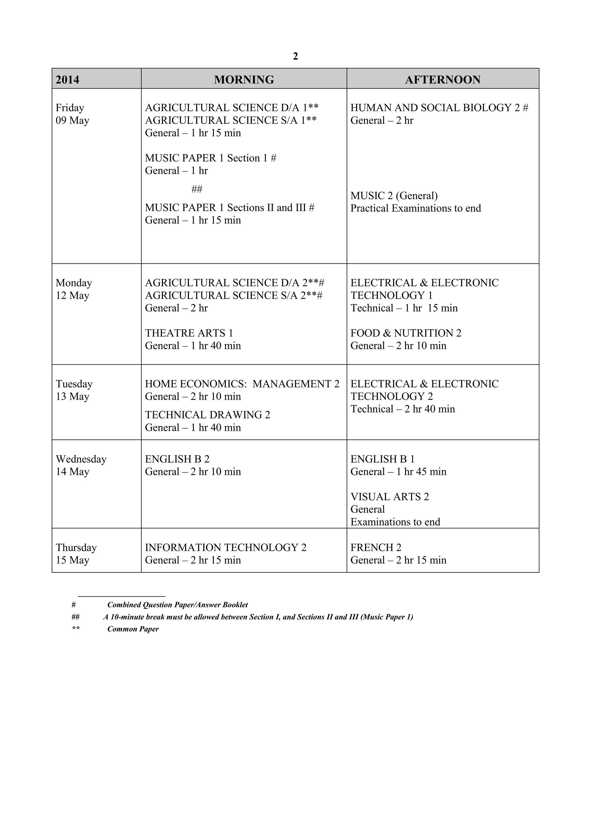 Timetable CSEC may-jun 2014 | PDF