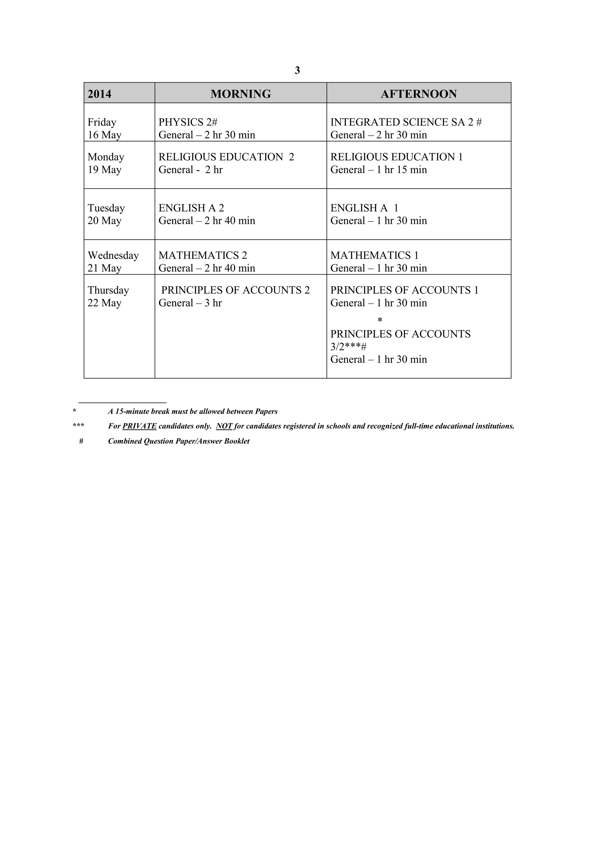 Timetable CSEC may-jun 2014 | PDF