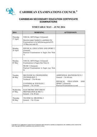 Timetable CSEC may-jun 2014 | PDF