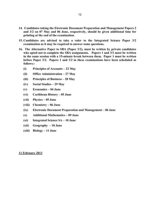 Timetable CSEC may-jun 2014 | PDF