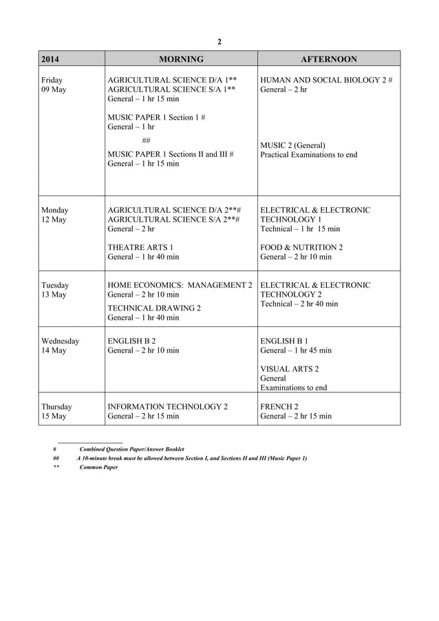 Timetable CSEC may-jun 2014 | PDF