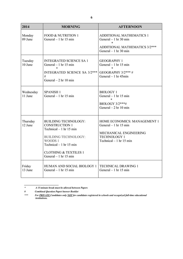 Timetable CSEC may-jun 2014 | PDF