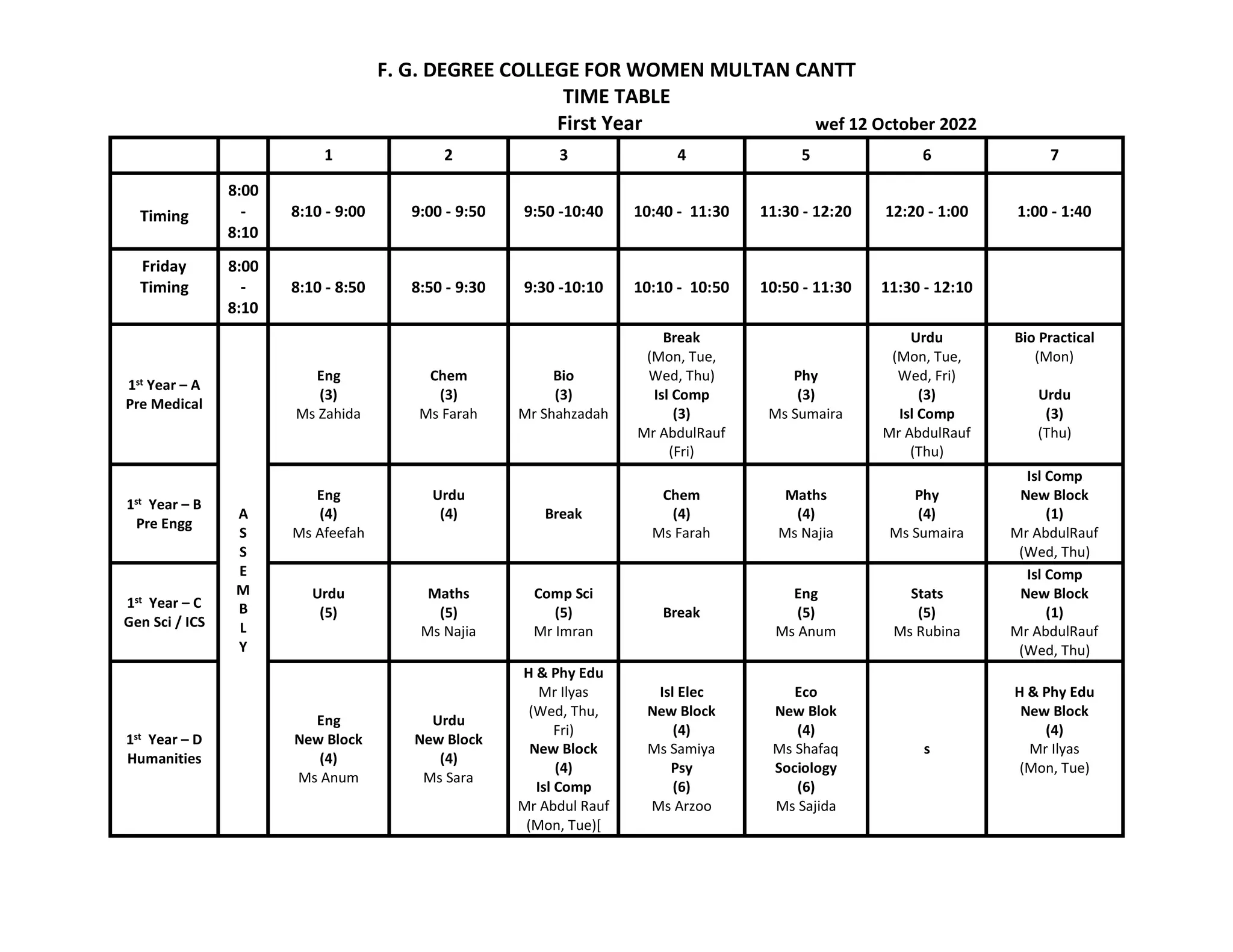 Time Table 1.pdf | Education