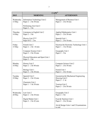 Timetable CAPE may/june 2015 final | PDF