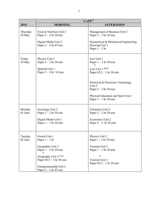 Timetable CAPE may/june 2015 final | PDF