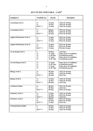 Timetable CAPE may/june 2015 final | PDF