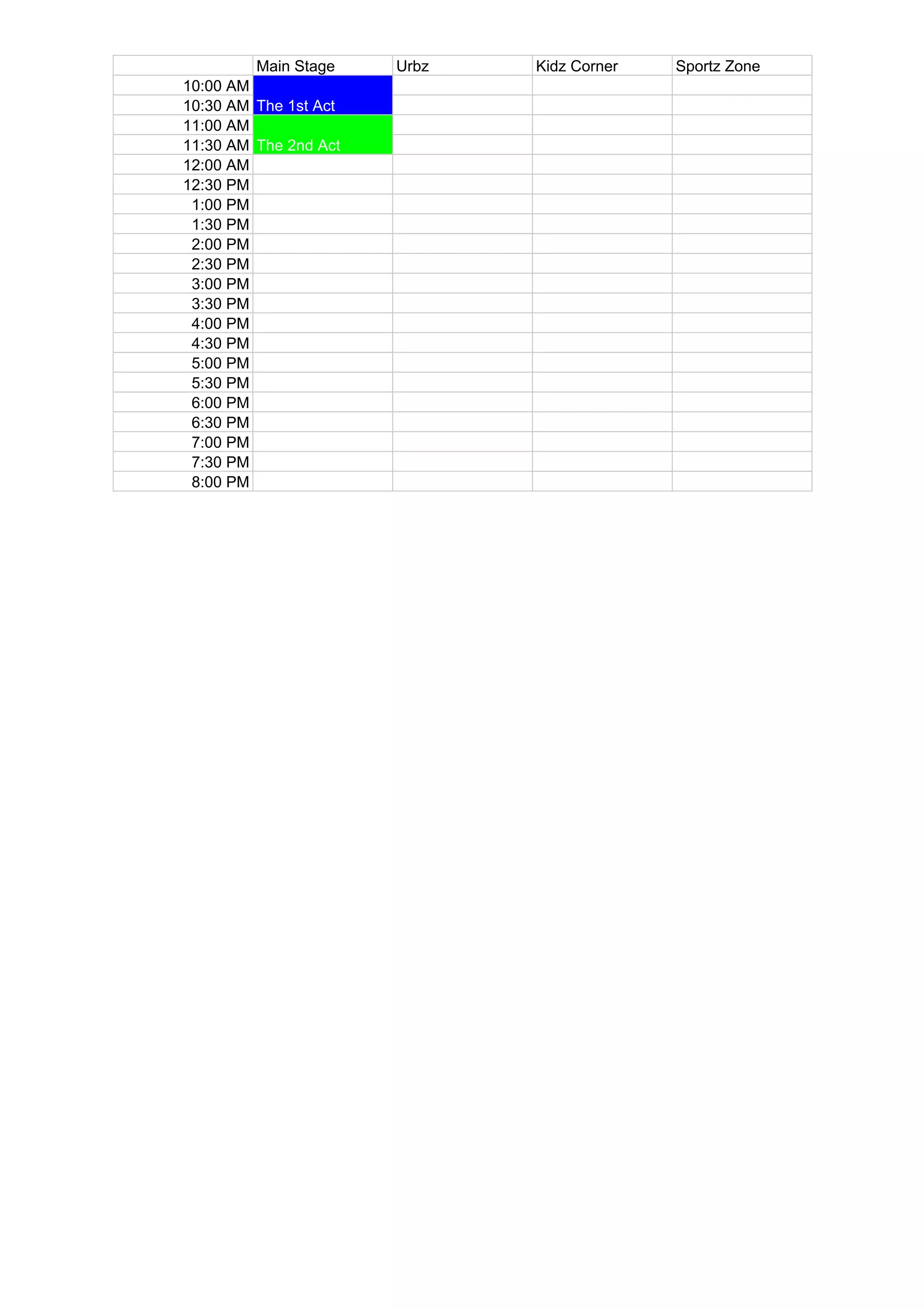 Time table for acts sheet1 | PDF