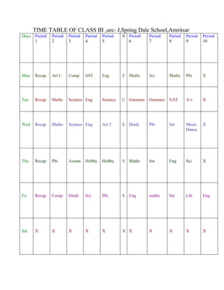 Time Table Of Class Iii | PDF