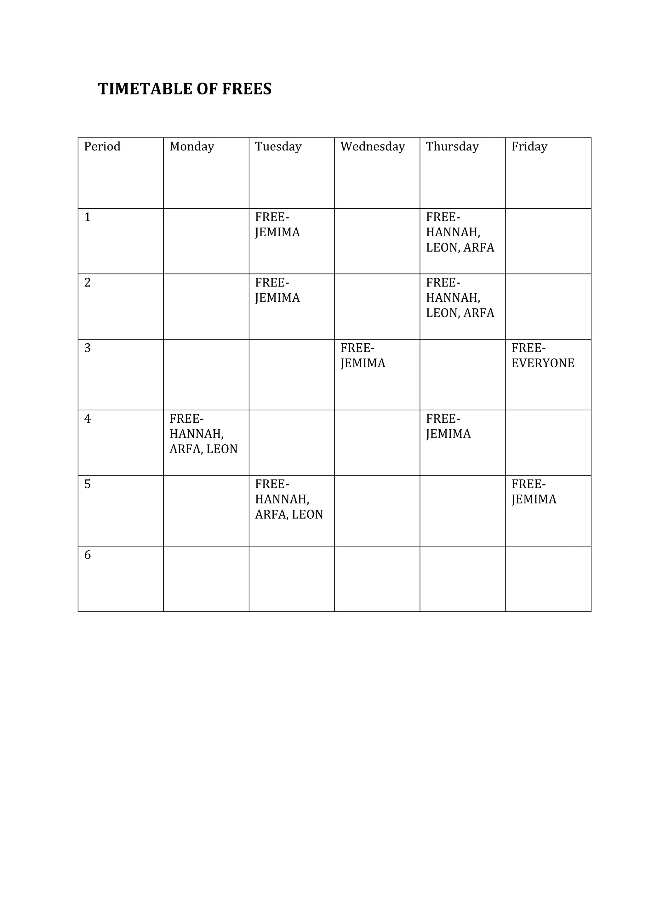 Timetable Of Frees | PDF