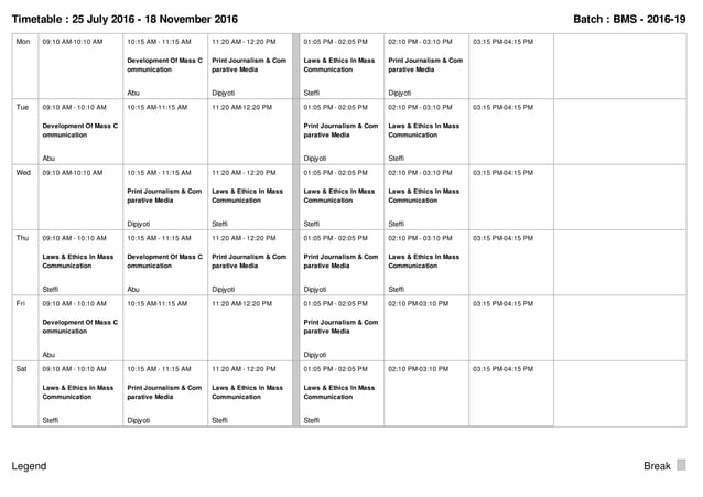 Timetable pdf | PPT | Free Download