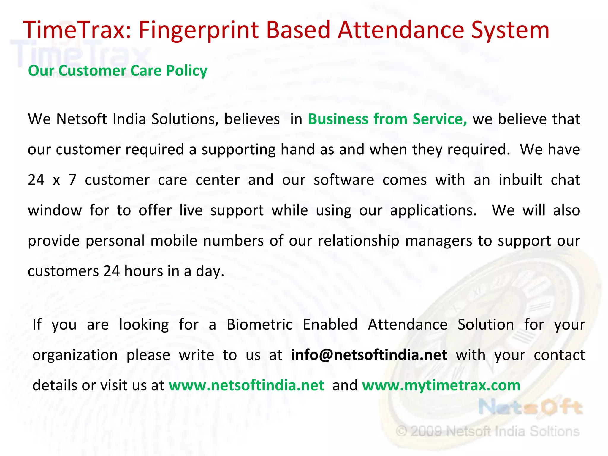 TimeTrax: Biometric Based Attendance System | PPS