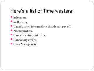 Time wasters and procrastination[1]. introduction to stress management ...