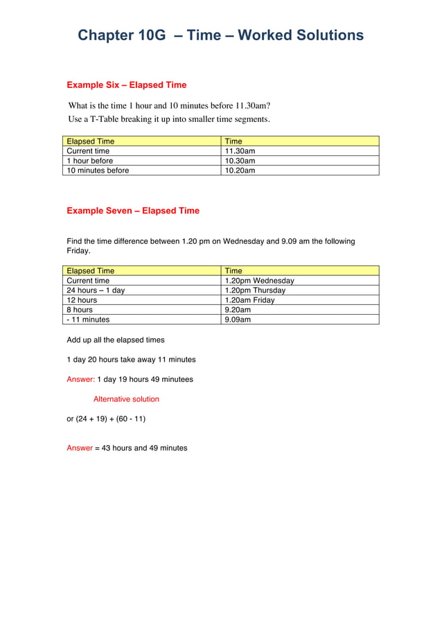 Elapsed Time Worked Solutions | PDF
