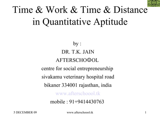 Time & Work & Time & Distance In Quantitative Aptitude | PPT