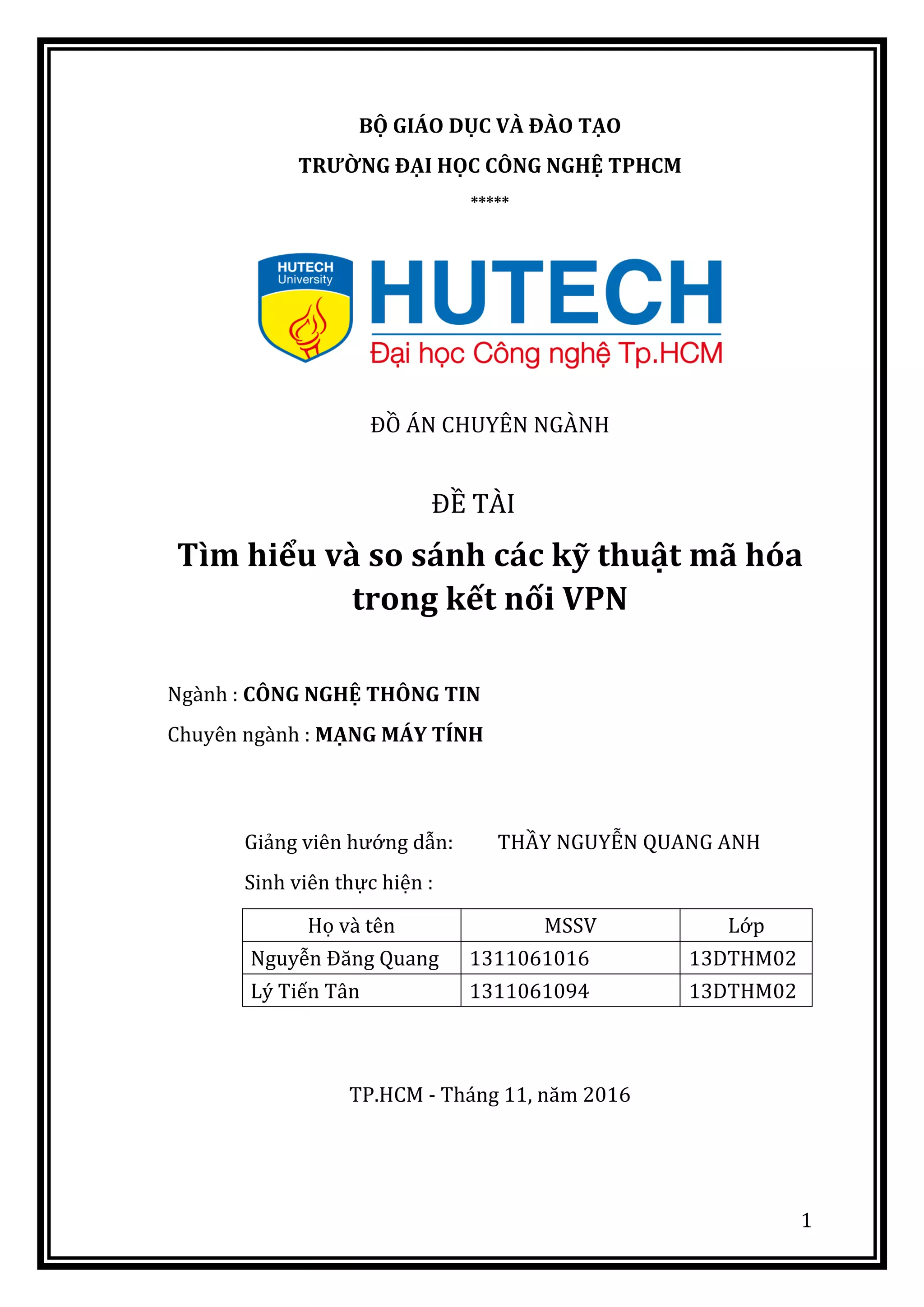 Đề tài: So sánh các kỹ thuật mã hóa trong kết nối VPN, HAY | PDF
