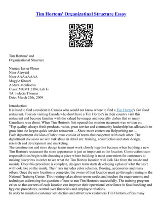 Tim Hortons Essay | PDF