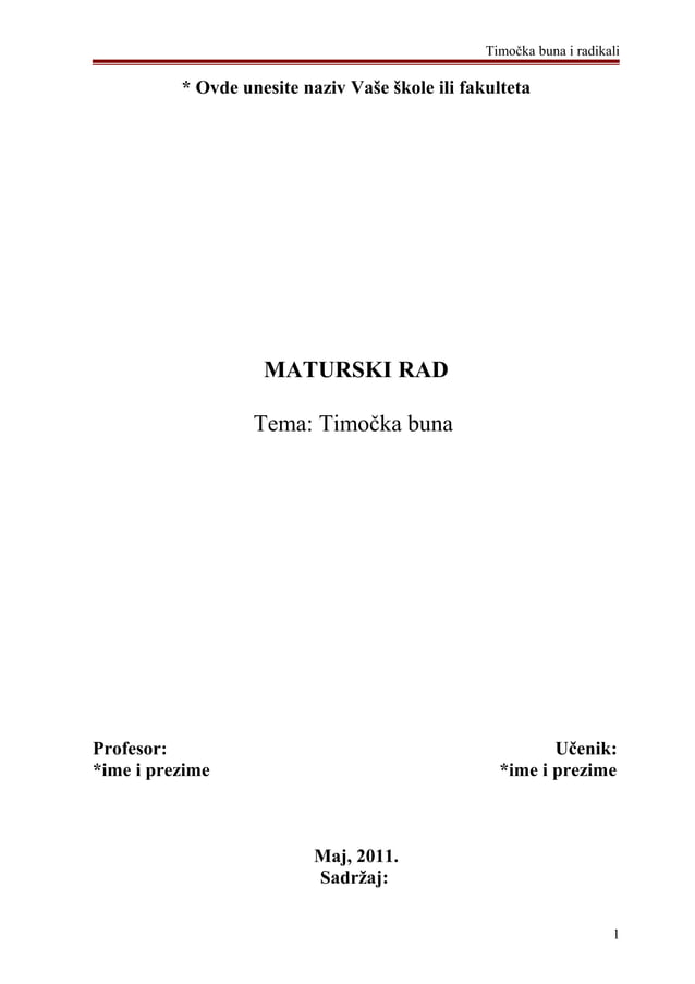 Timocka buna i radikali | DOC