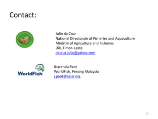 Aquaculture for food and nutrition security in Timor-Leste: Challenges and opportunities | PPT
