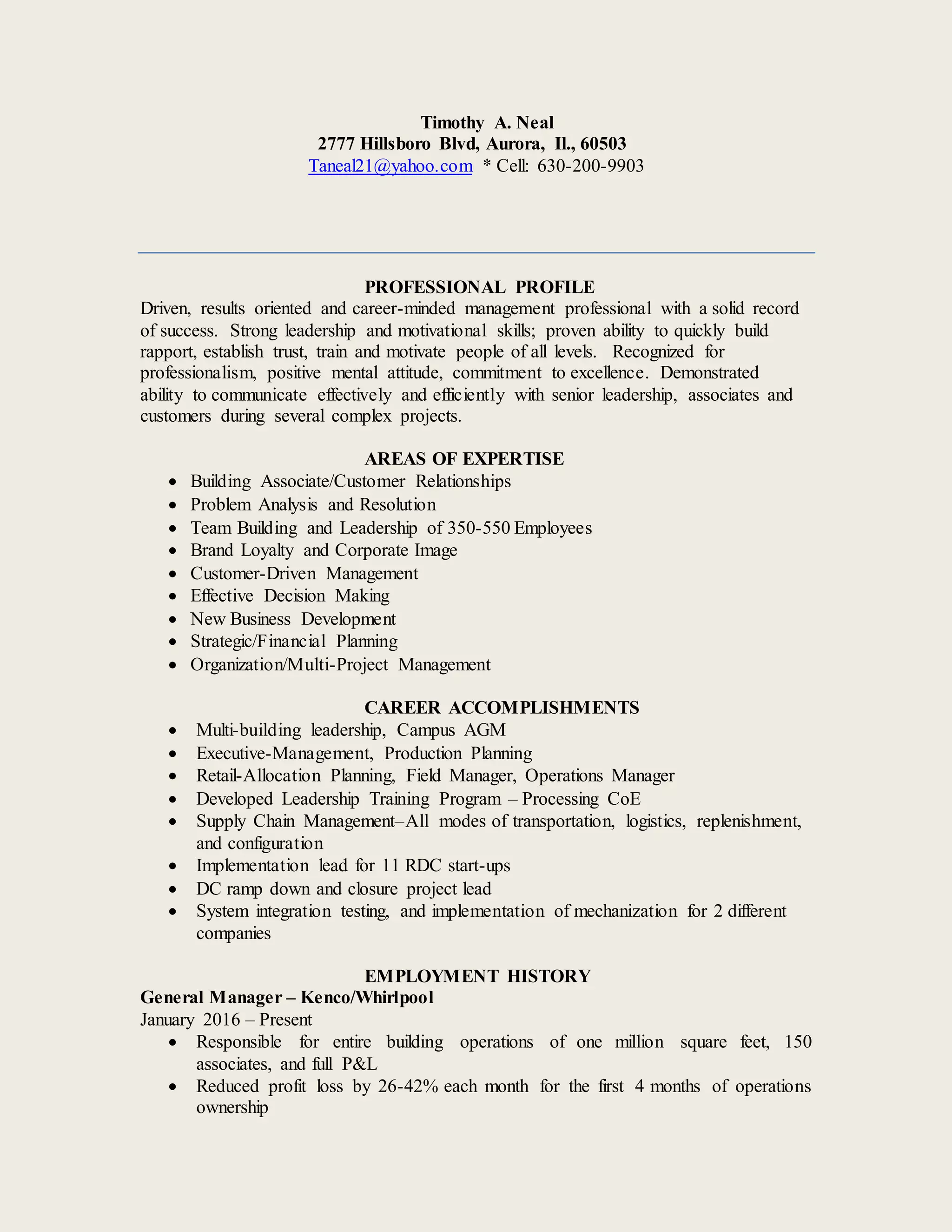 Timothy neal resume 7-05-16 | PDF