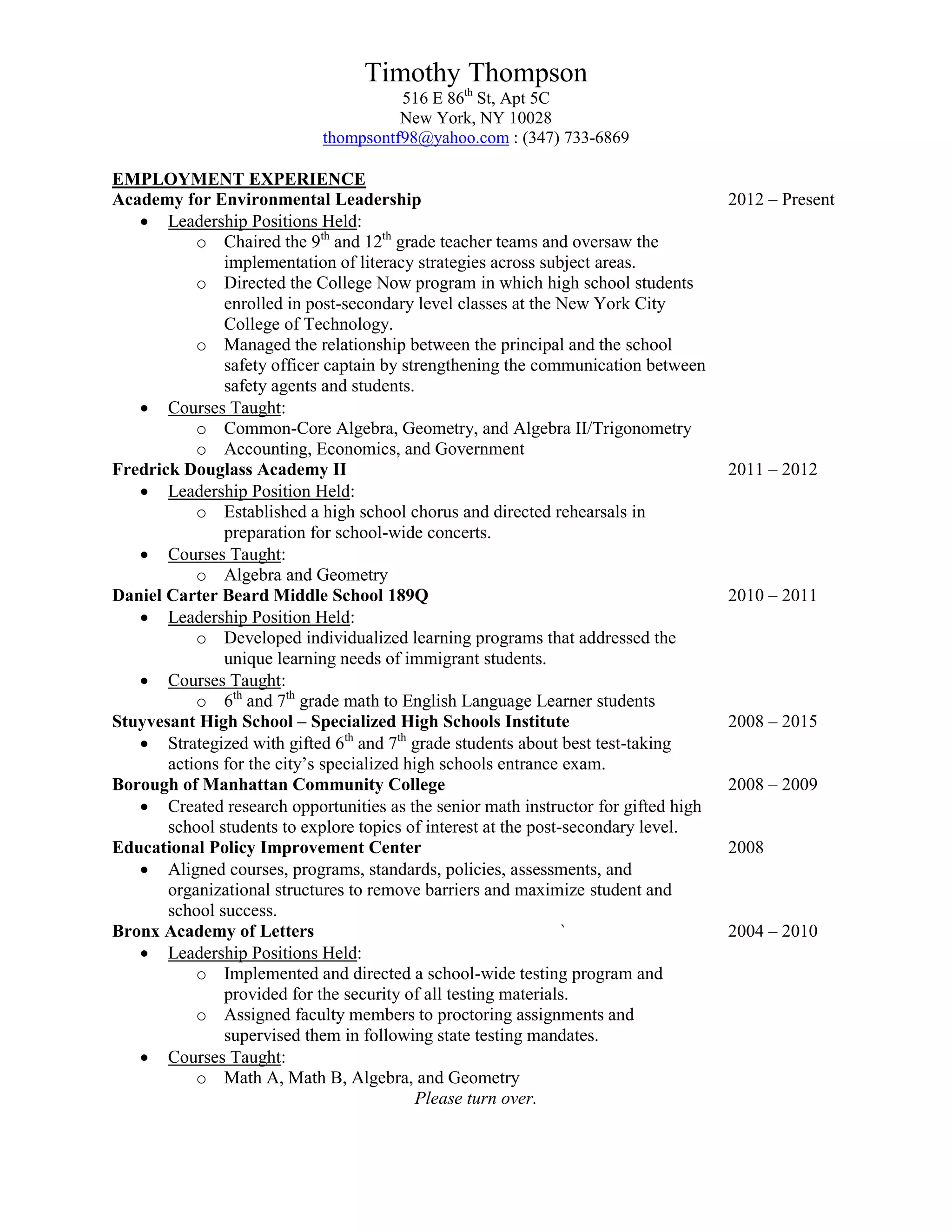 Timothy Thompson Resume | PDF