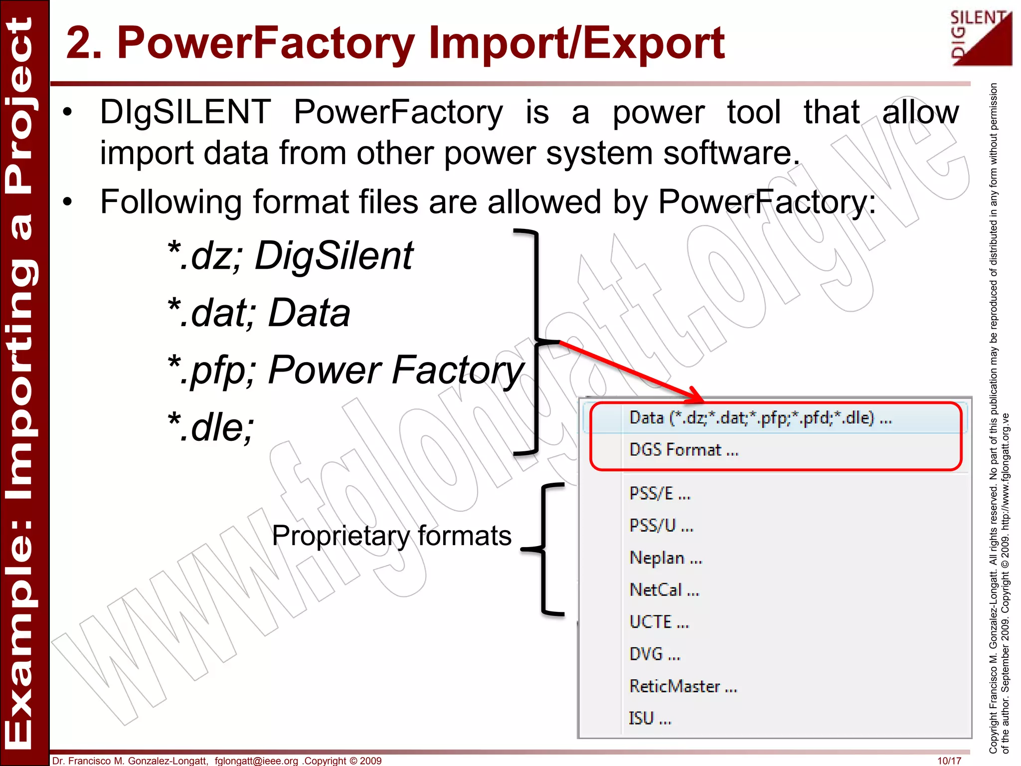 Importing/Exporting a project using DIgSILENT PowerFactory | PDF