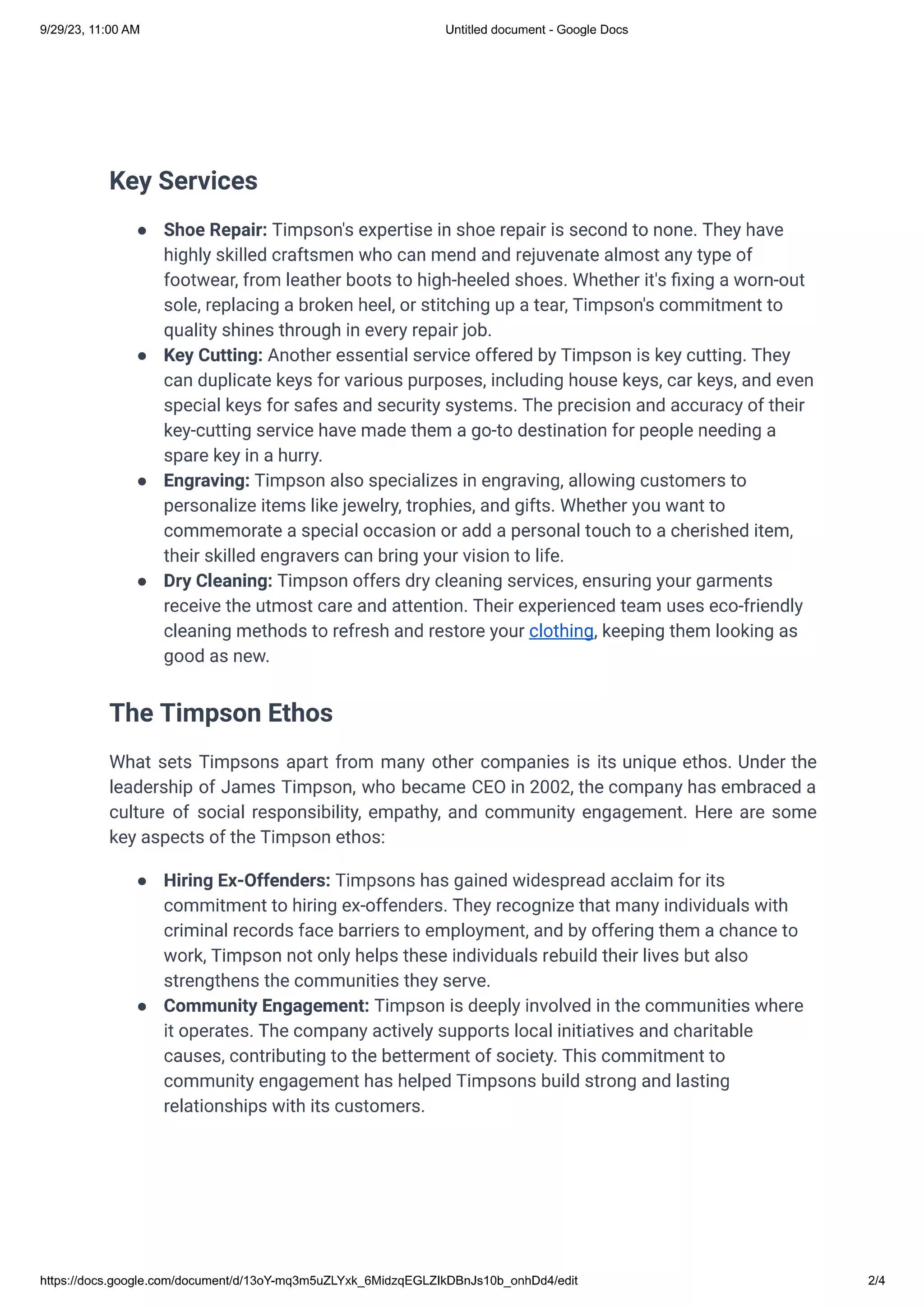 Timpsons-A Legacy of Quality and Compassion in Shoe Repair | PDF