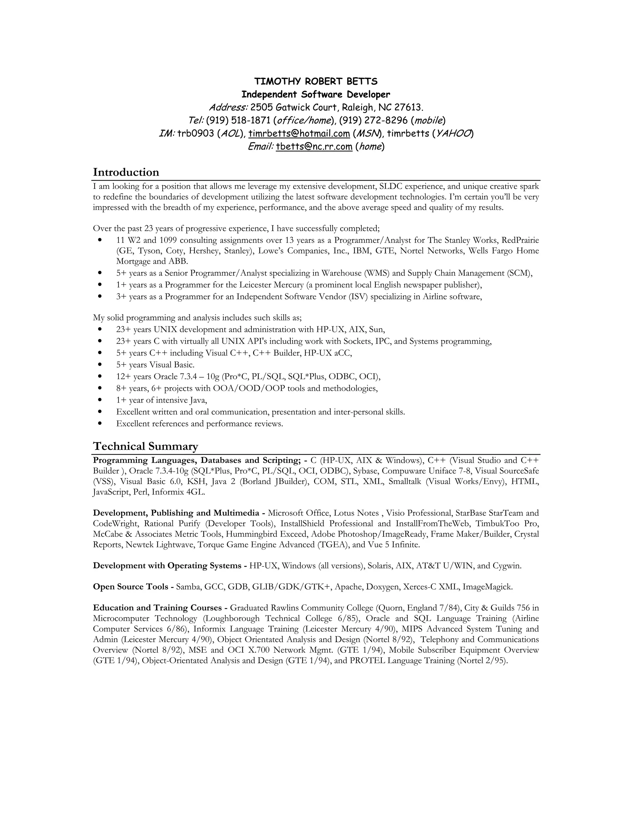 Tim R Betts Resume | PDF