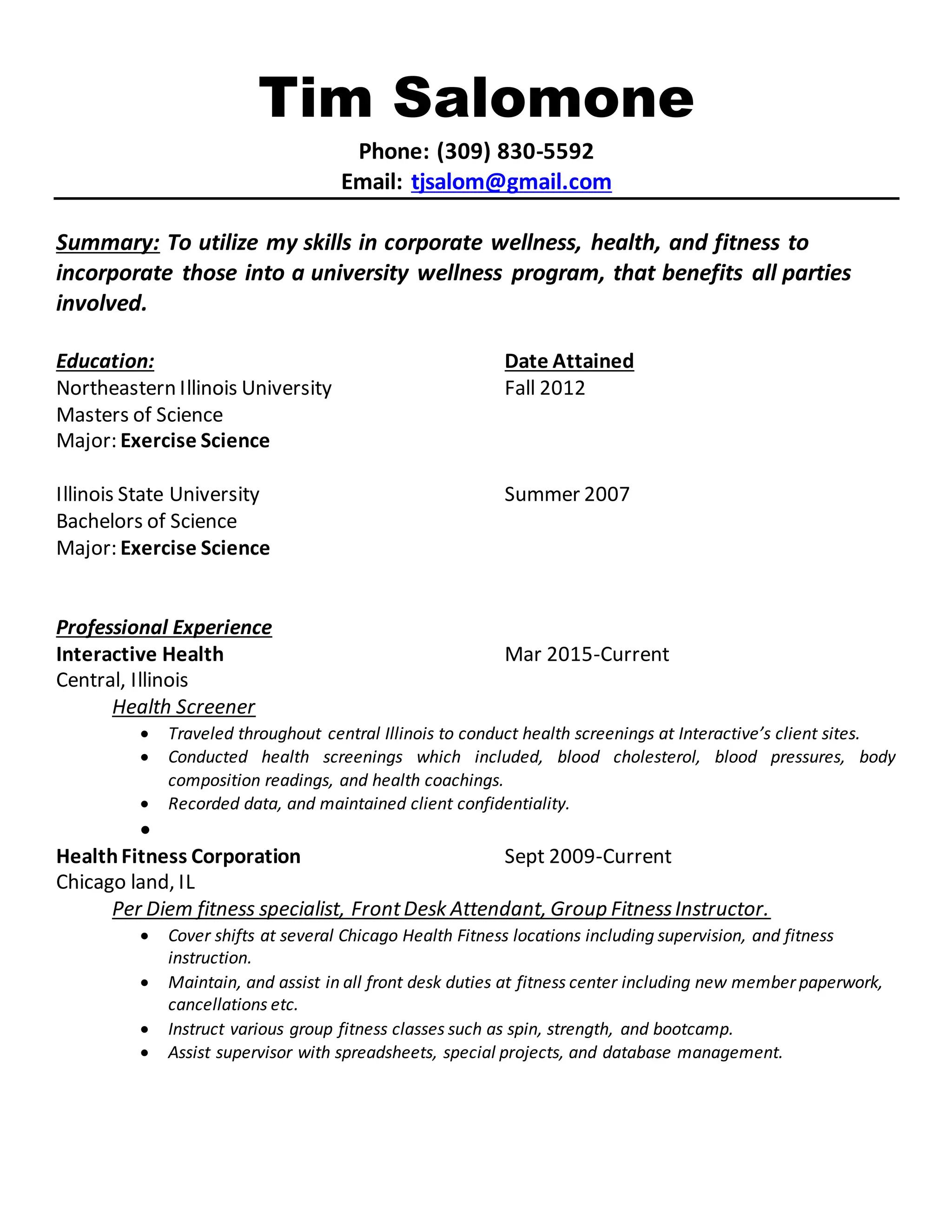 Tim salomone resume 2016 | DOCX