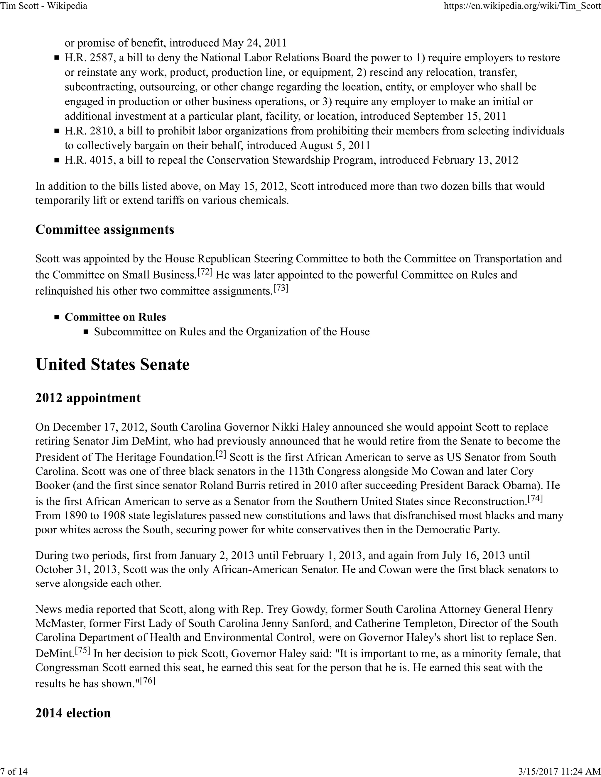 Tim Scott wikipedia (highlighted) | PDF | Politics