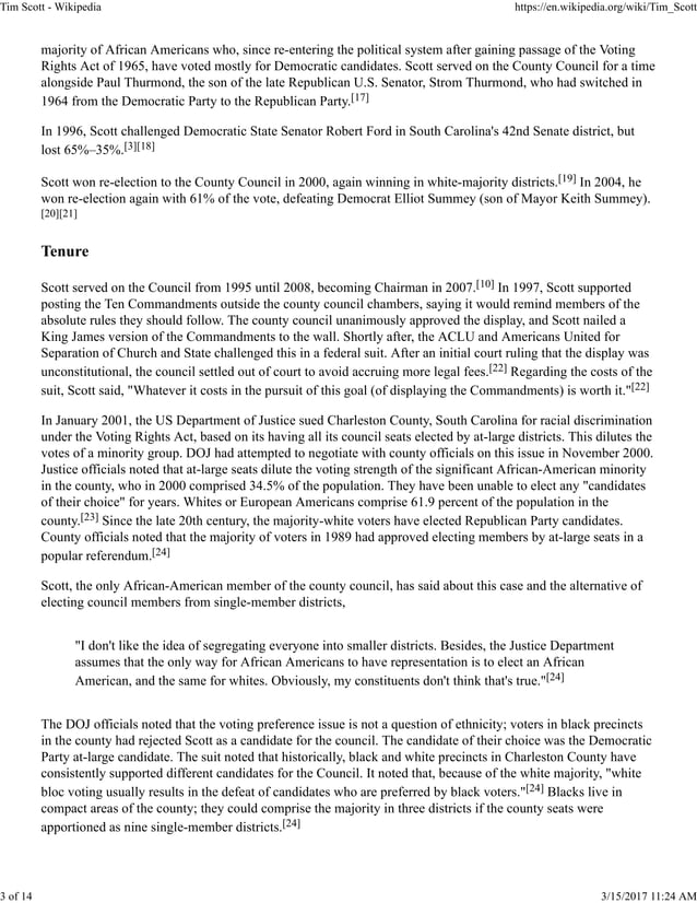 Tim Scott wikipedia (highlighted) | PDF | Politics