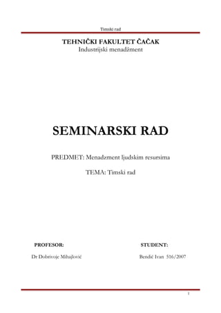 Timski rad menadzment ljudskim resursima | PDF