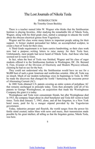 The Lost Journals of Nikola Tesla | PDF