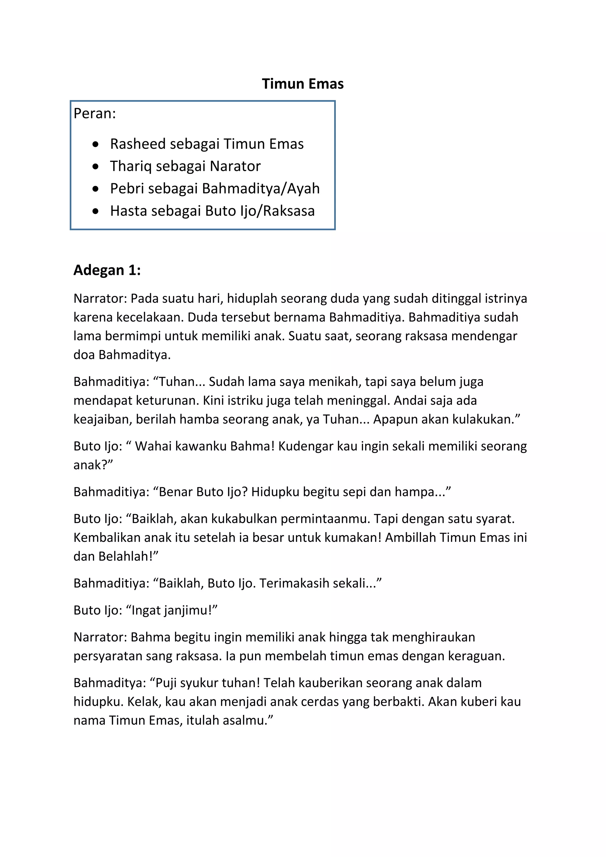 Naskah drama Timun Emas | PDF