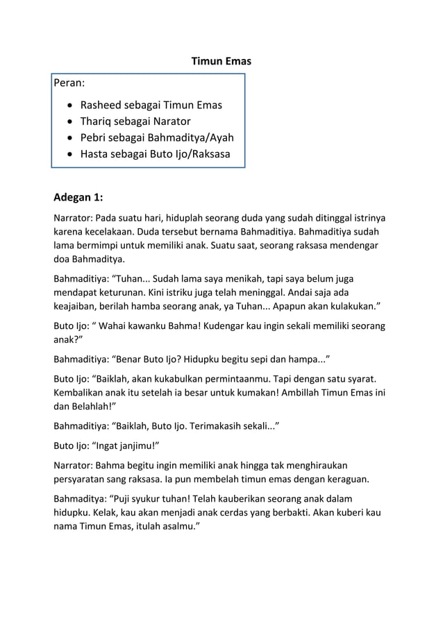 Naskah drama Timun Emas | PDF