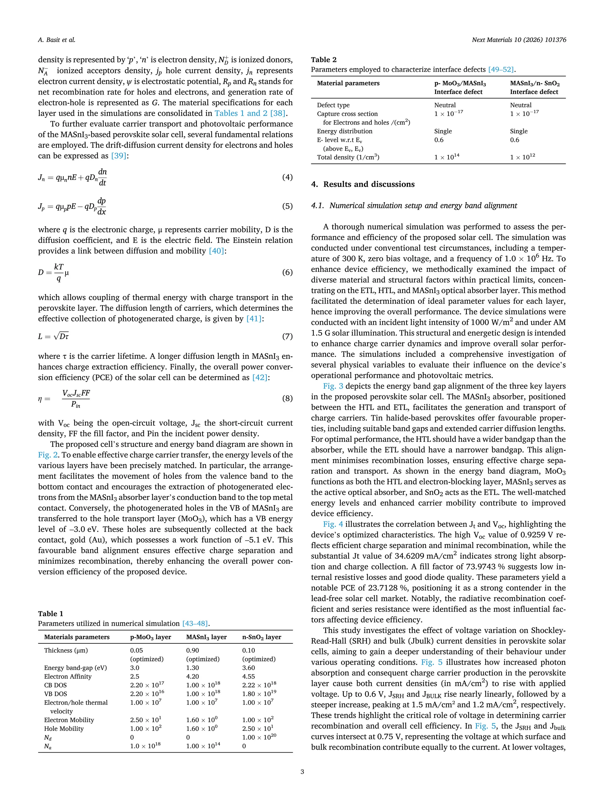 Numerical design and simulation of a tin-based perovskite solar cell ...