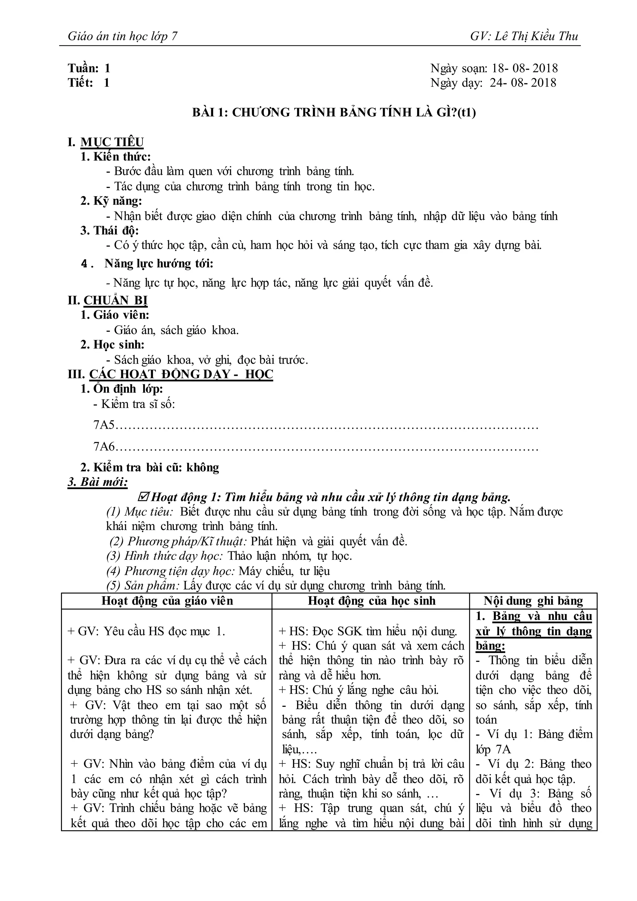 Giáo án mẫu theo 5 hoạt động theo hướng PTNL Tin học 7 | PDF