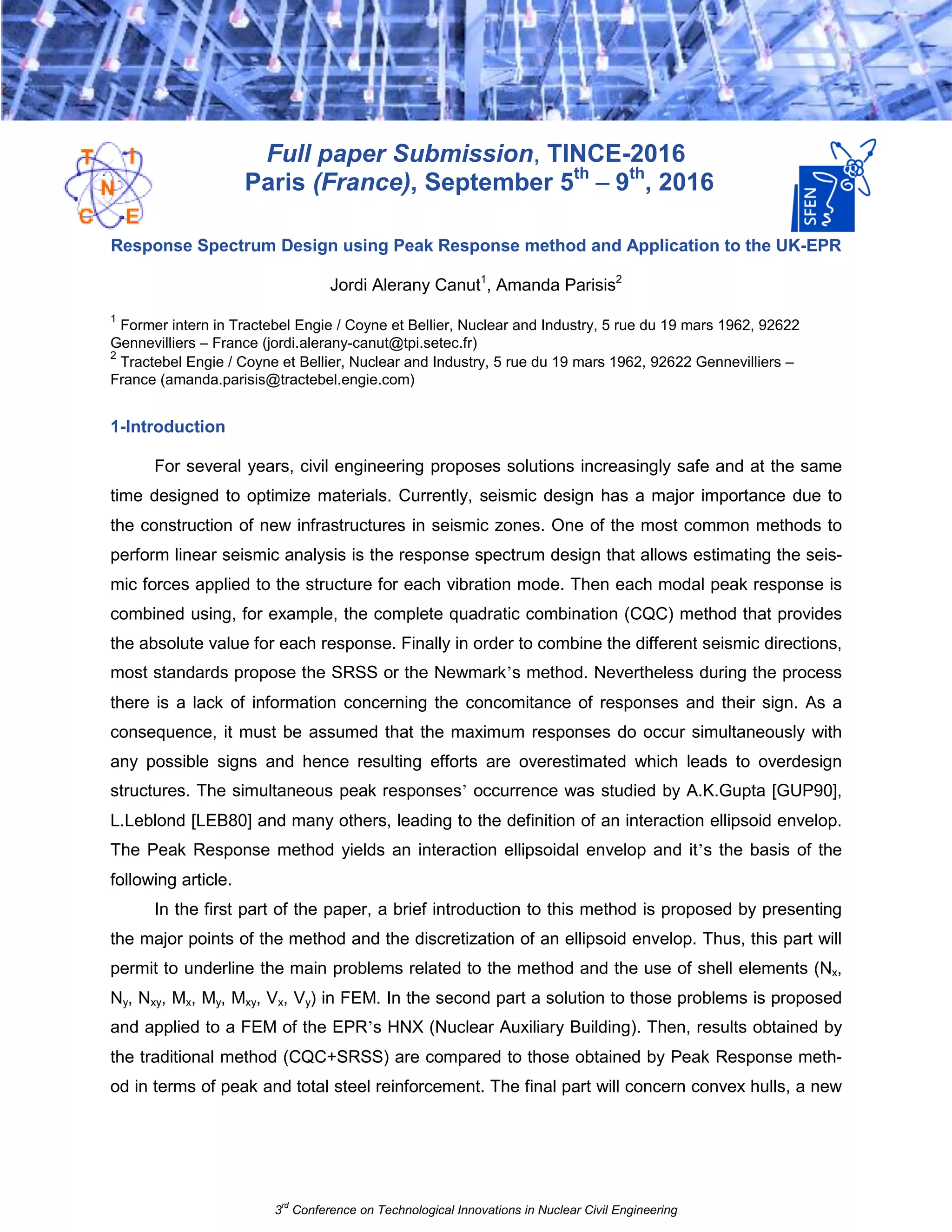 TINCE2016 - Response Spectrum Design using Peak Response method and ...