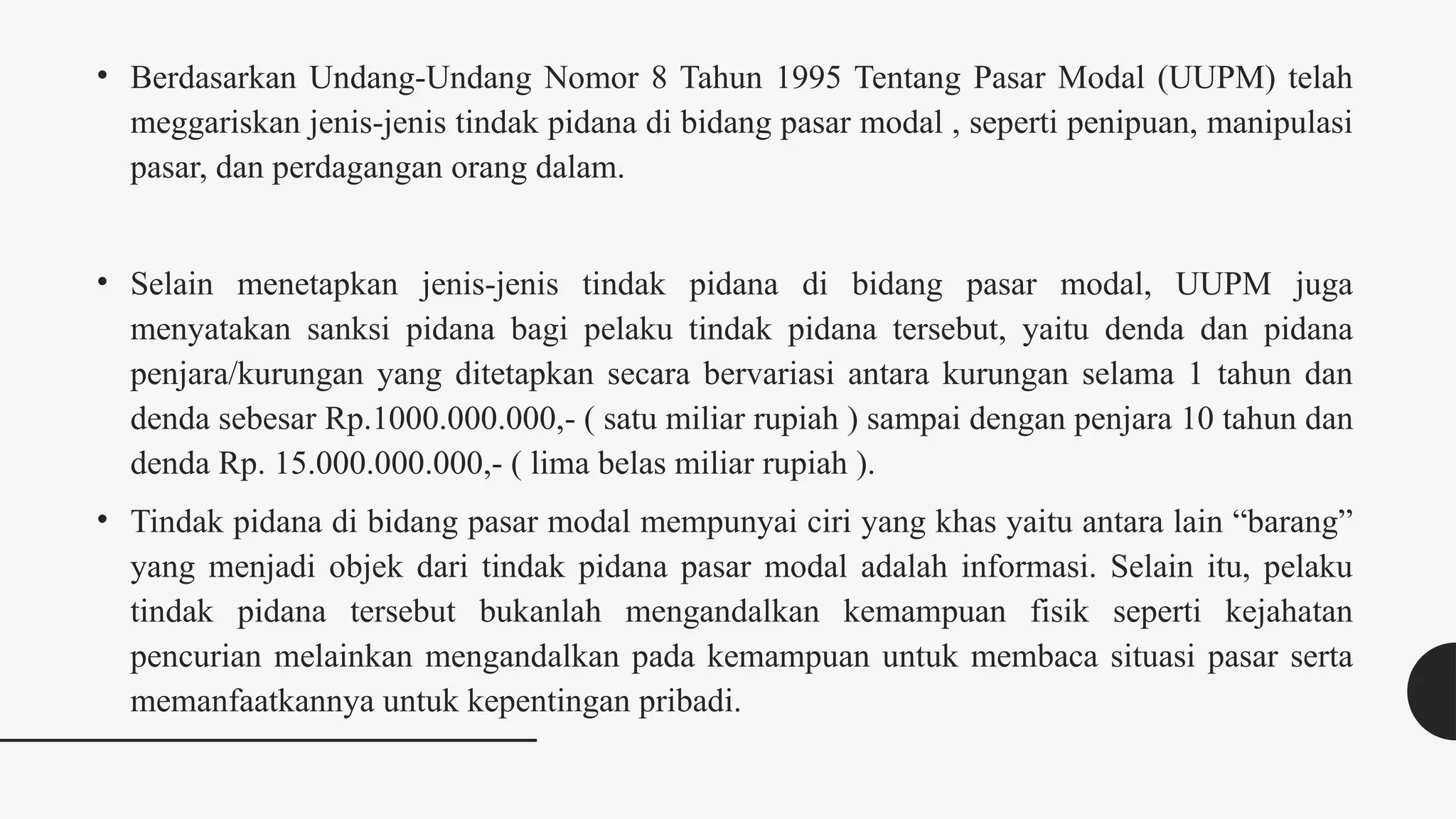 Tindak Pidana Di Pasar Modal R Di Indonesia Pptx