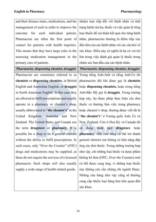TIẾNG ANH CHUYÊN NGÀNH DƯỢC ENGLISH IN PHARMACY (PHIÊN BẢN 2.1) - WITH ...