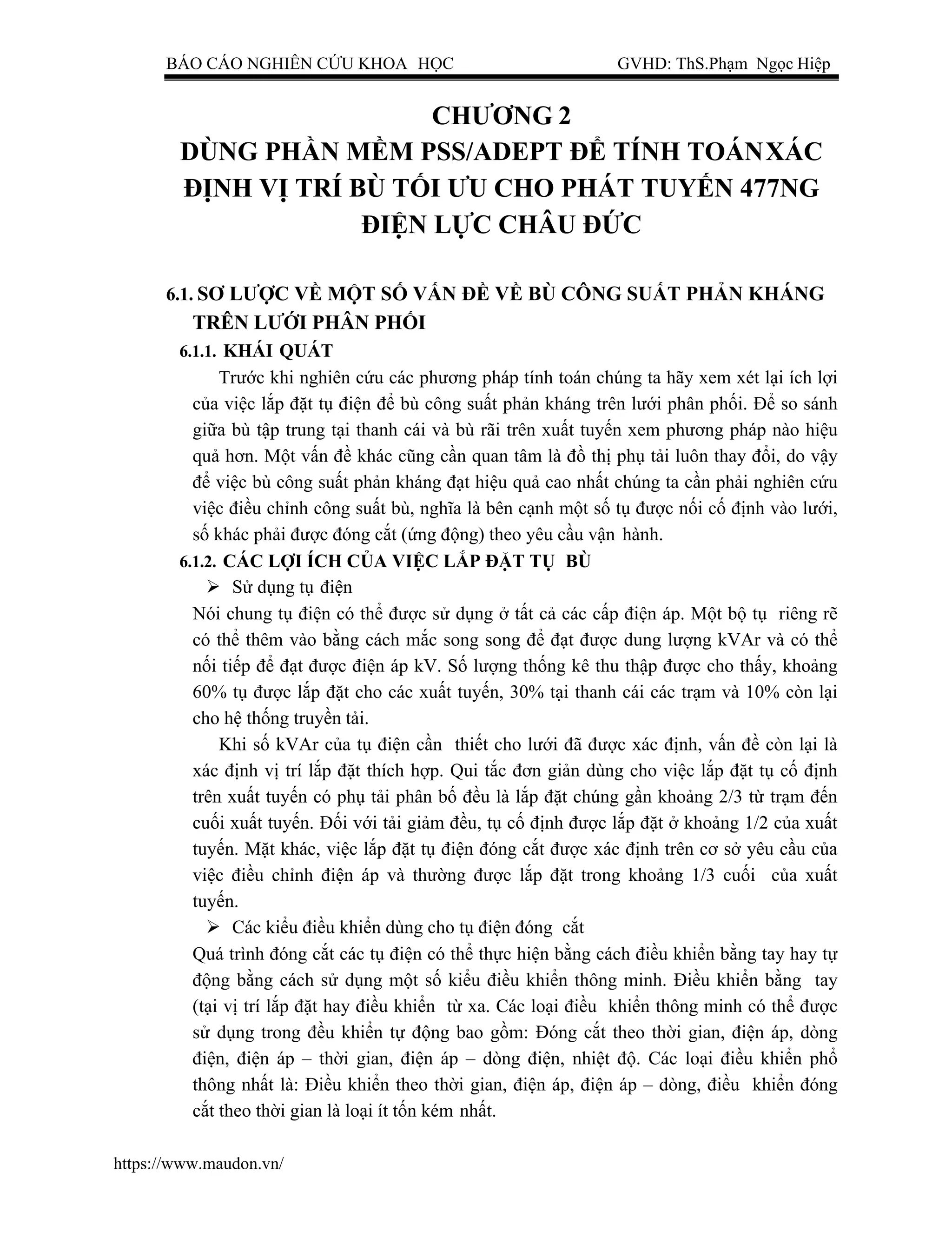 Đề tài Ứng dụng phần mềm PSSADETP bù tối ưu công suất phản kháng cho hệ thống điện huyện Châu ...