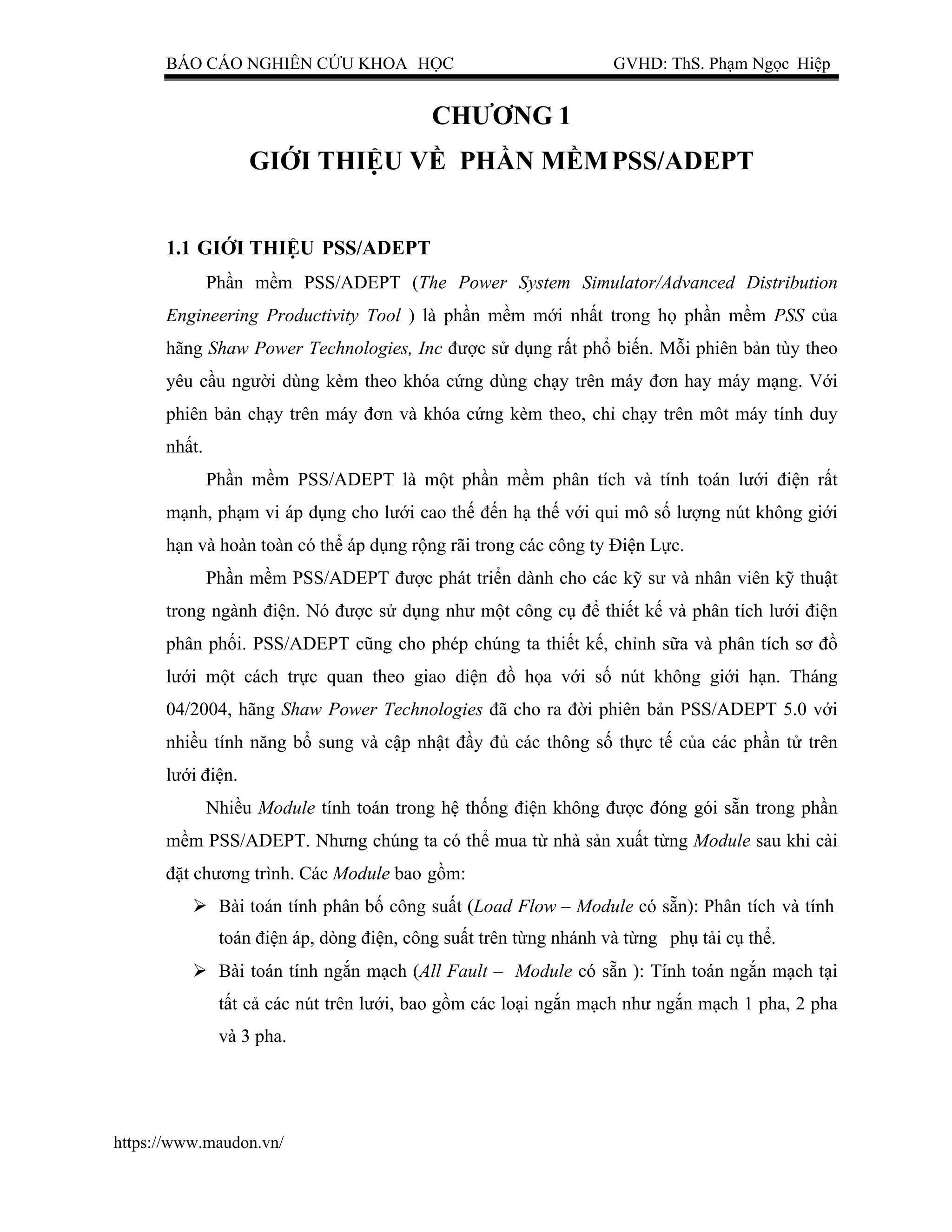 Đề tài Ứng dụng phần mềm PSSADETP bù tối ưu công suất phản kháng cho hệ thống điện huyện Châu ...