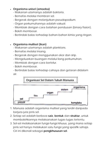 Tingkatan 1 sains bab 2 sel sebagai unis asas hidupan (nota) | PDF