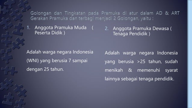 Tingkatan/Golongan dalam Gerakan Pramuka | PPTX