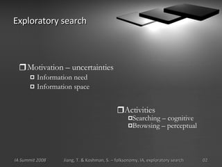 Folksonomy as an information architecture for exploratory search | PPT
