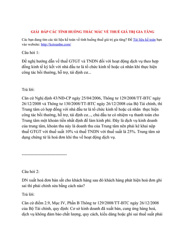 Tình huống về thuế giá trị gia tăng(GTGT) | DOC