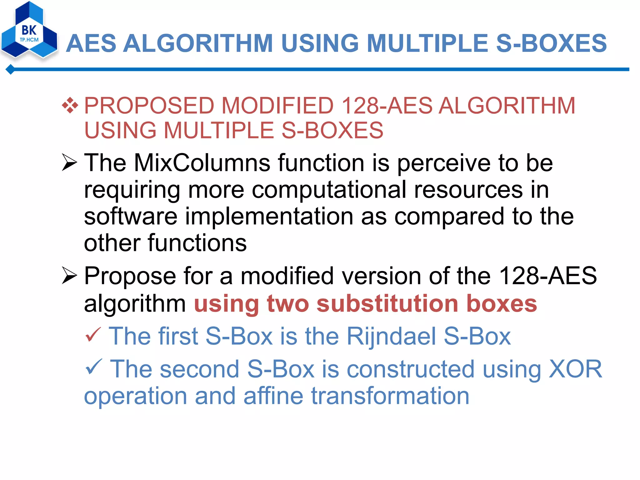 Modified Aes Algorithm Using Multiple S Boxes Ppt 9122