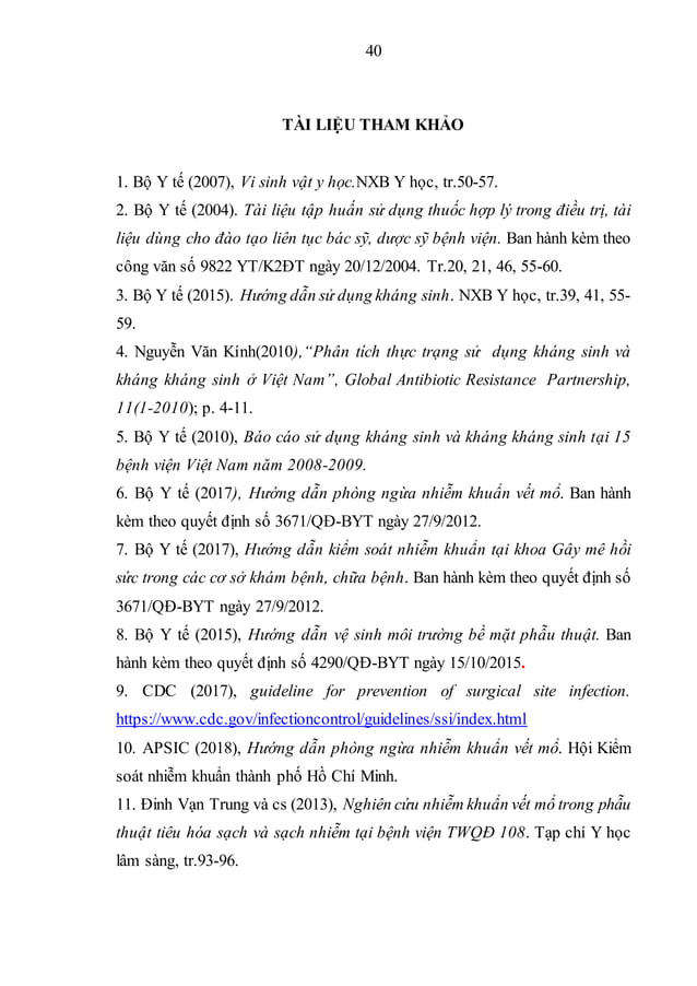 Tình hình đề kháng kháng sinh của một số vi khuẩn gây nhiễm khuẩn vết mổ tại Bệnh viện | PDF
