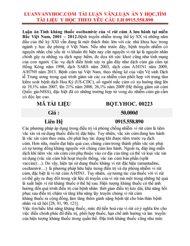 Tinh khang thuoc oseltamivir cua vi rut cum a luu hanh tai mien bac ...