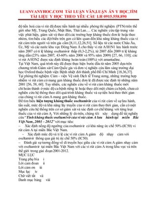 Tinh khang thuoc oseltamivir cua vi rut cum a luu hanh tai mien bac ...