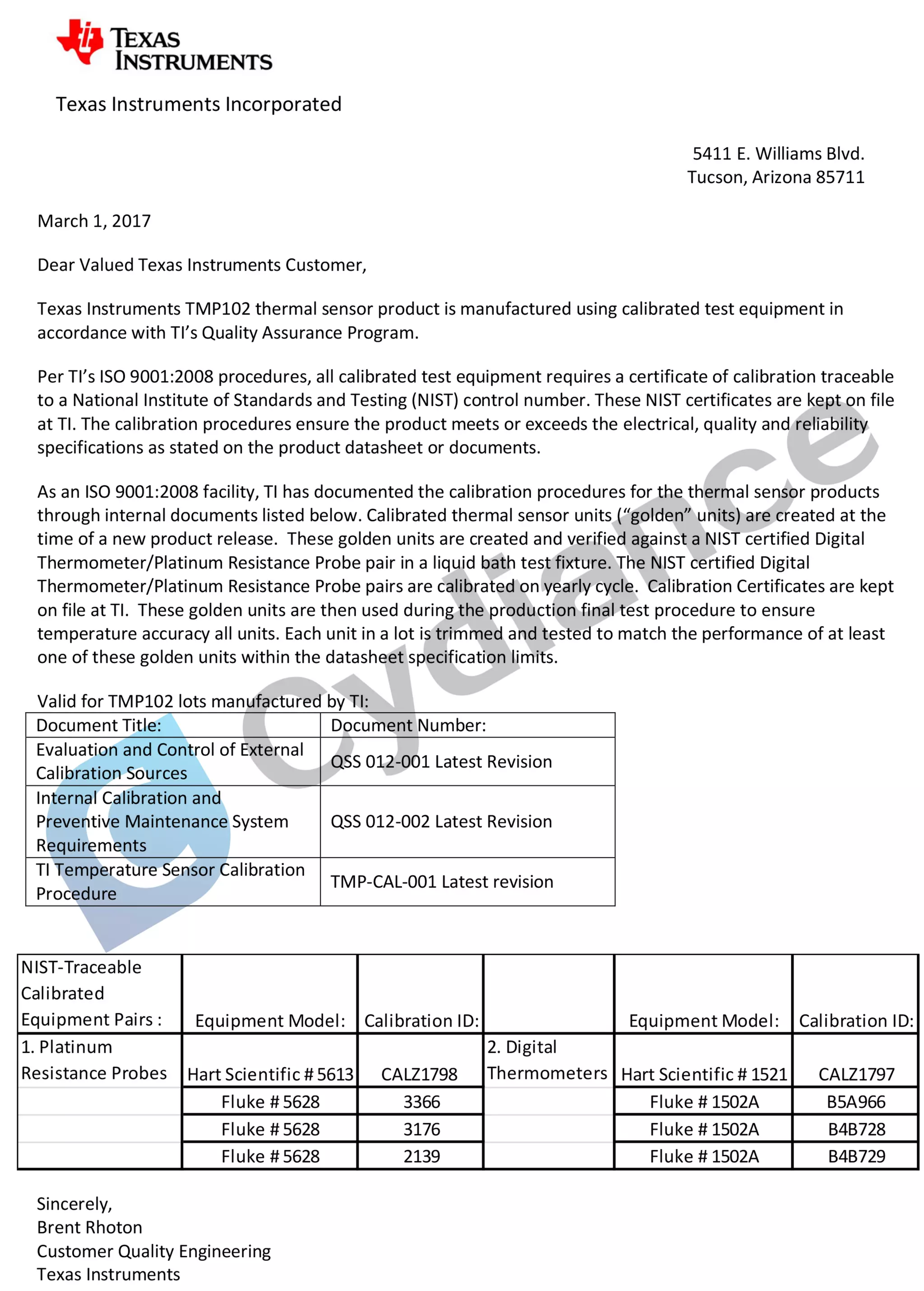 Ti nist calibration_letter_cydiance | PDF